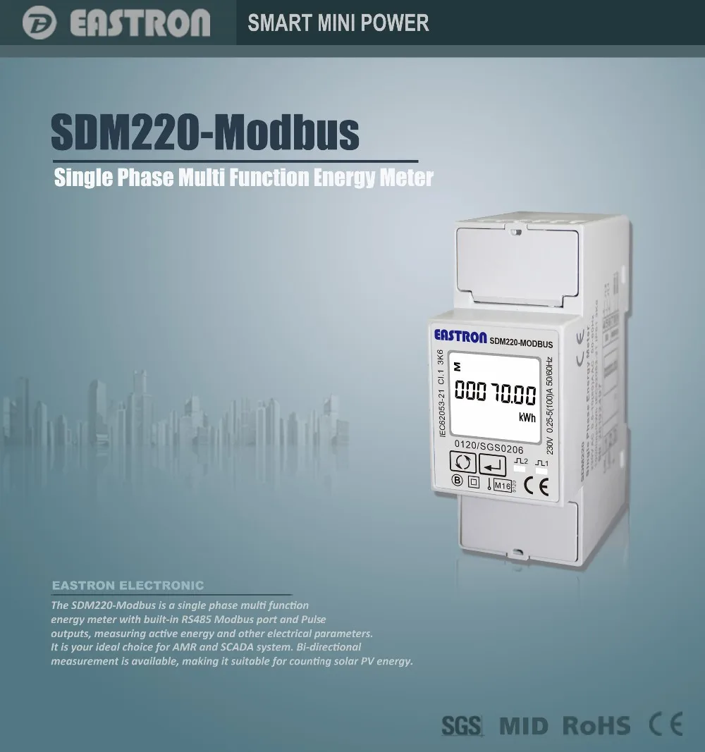Sdm220 Modbus Mid Certified Single Phase Din Rail Energy Meter 2p Kwh Meter Din Rail Modbus