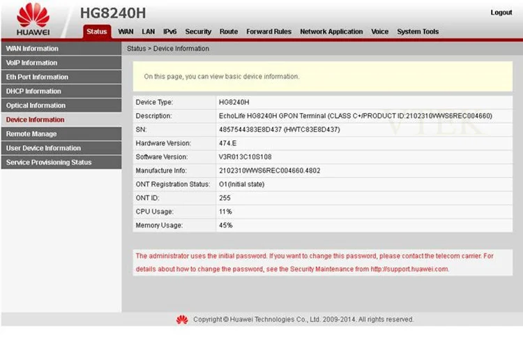 Huawei Hg8240h Gpon Onu Hg8240 New Version 4ge+2voice English Firmware ...