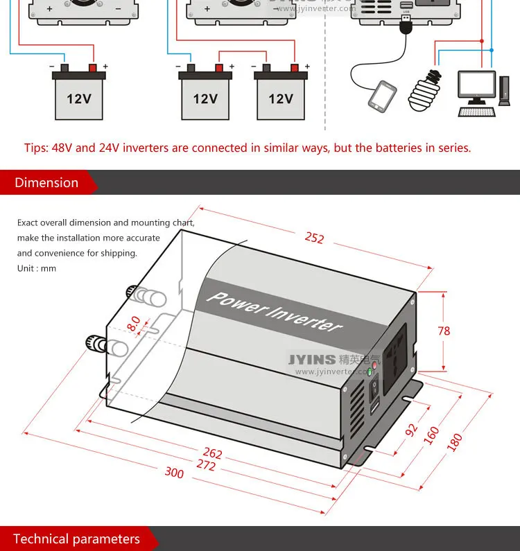 JYINS 1000 Watt Power Inverter - Reliable DC/AC Conversion