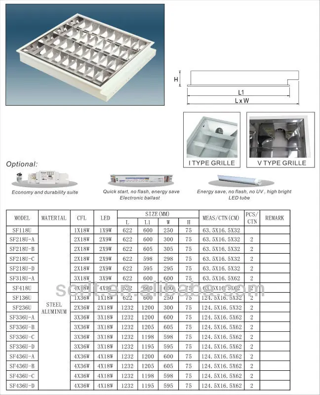 T8 Fluorescent Louver Office Recessed Aluminum Reflector T8 Recessed ...