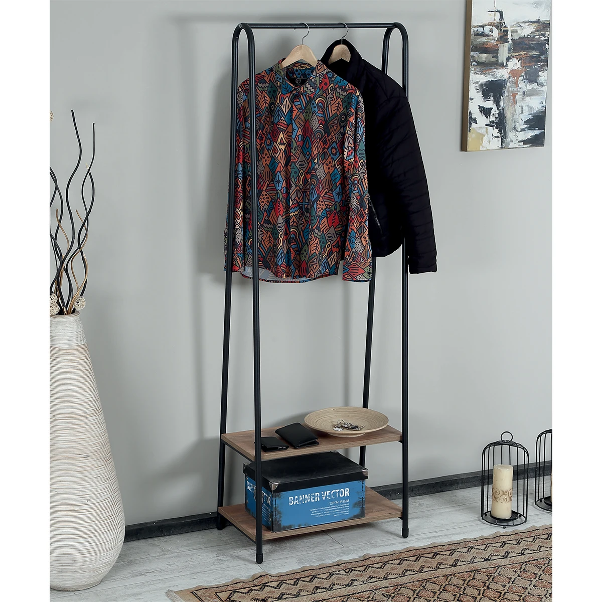 European Modern Wooden Freestanding Coat Rack With Hooks Space-Saving ...