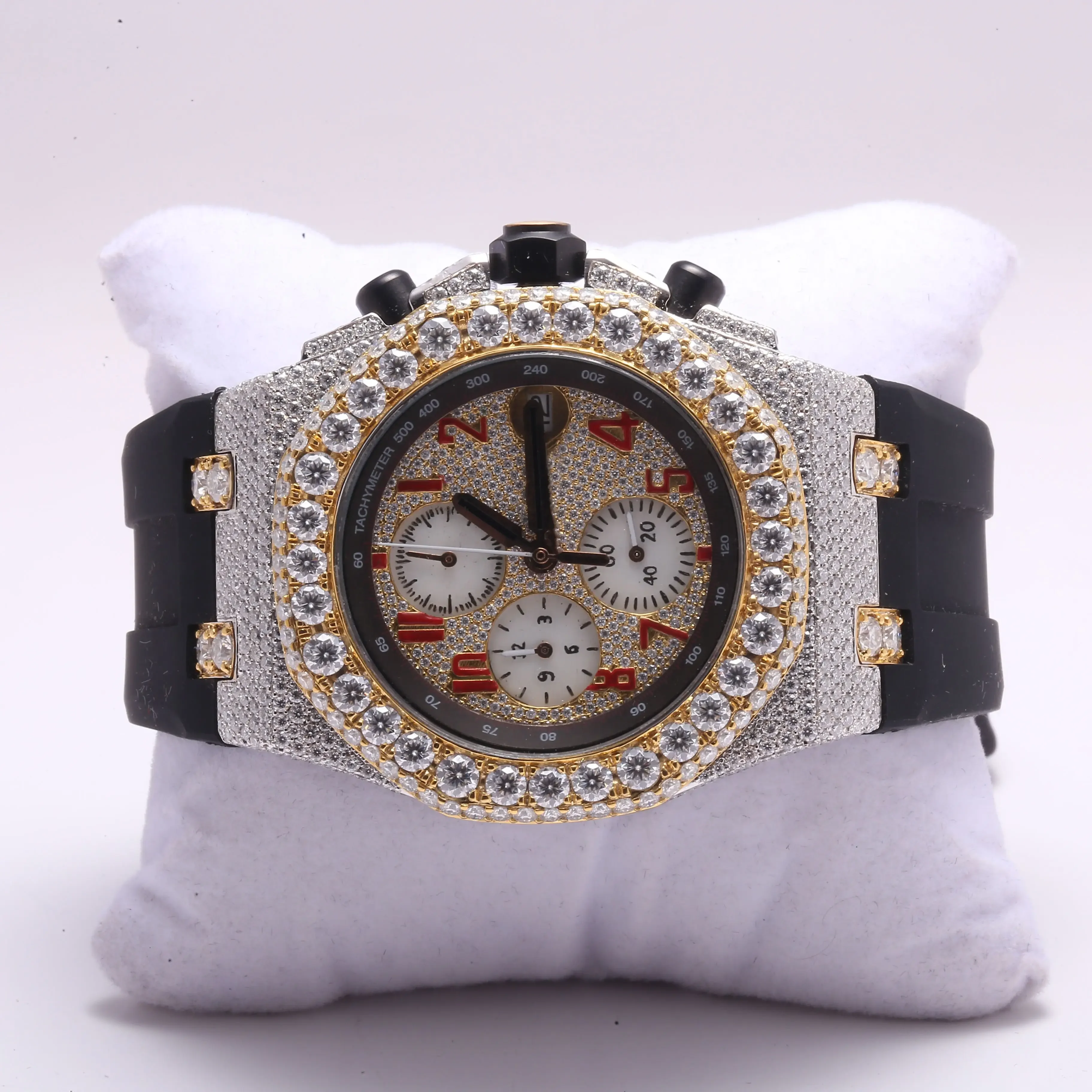 Latest Black Rubber Strap Natural Hip Hop Diamond Watch for Men With ...