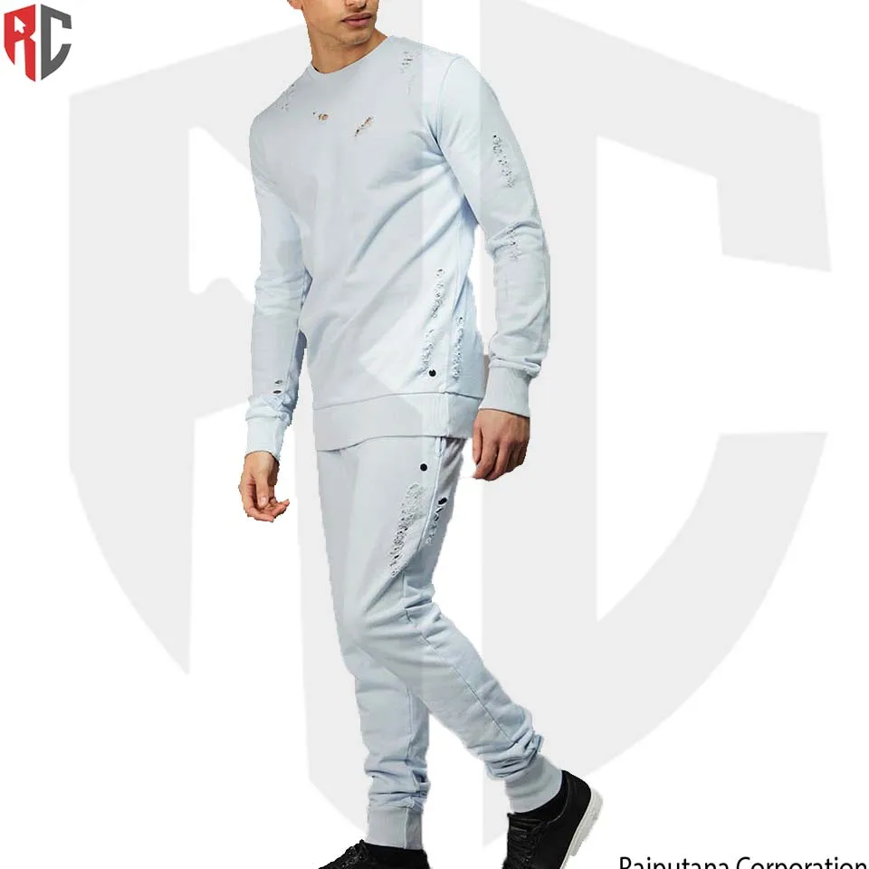 Men Athletic 2 Piece Distressed Tracksuit For Men \ Windproof Jogging ...