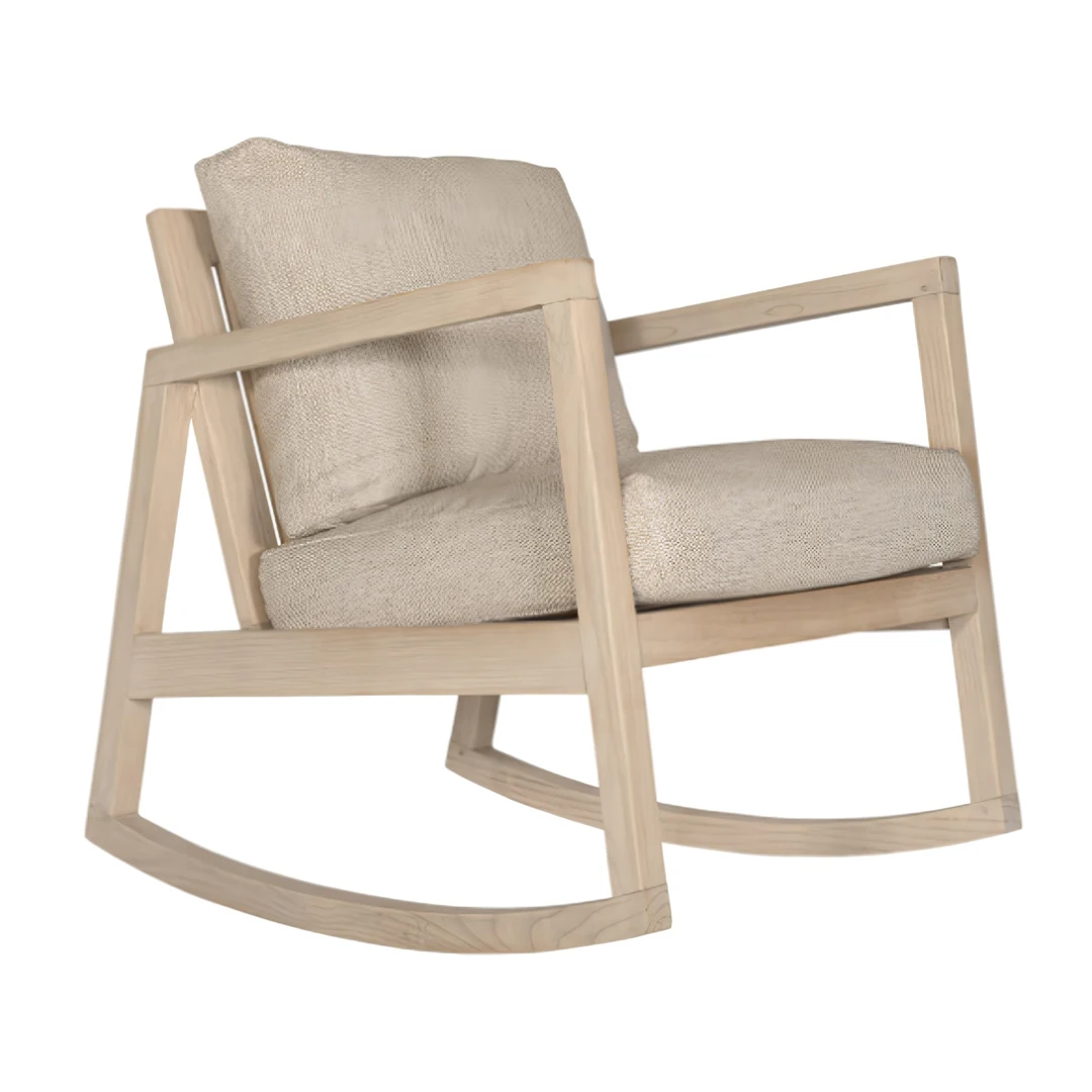 Modern Teak Solid Wood Rocking Chair With Slatted Design Backrest And ...