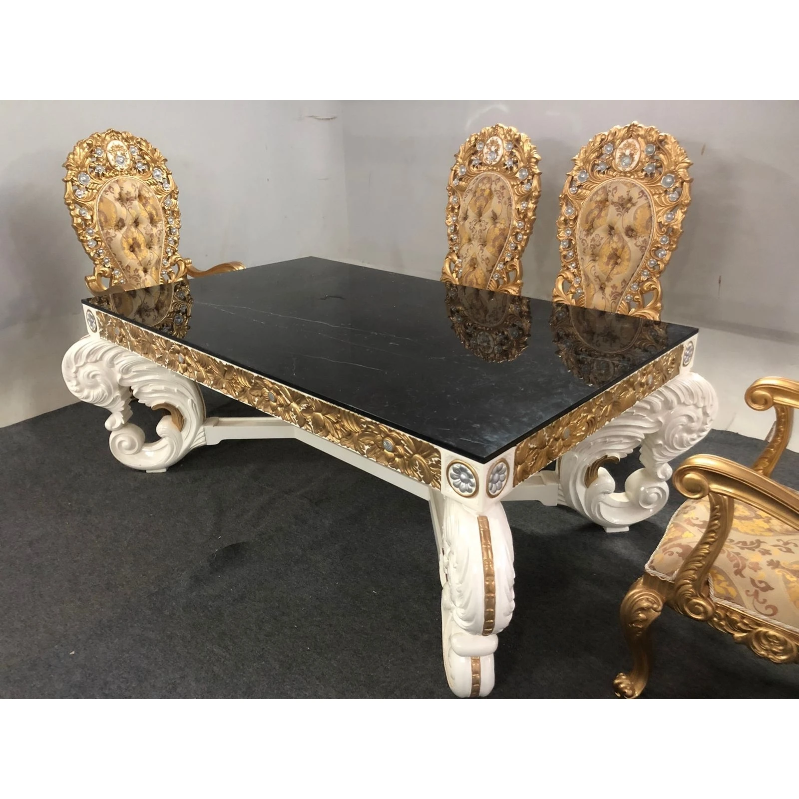 European Luxury Dining Table Set - Solid Wood & Hand Carved