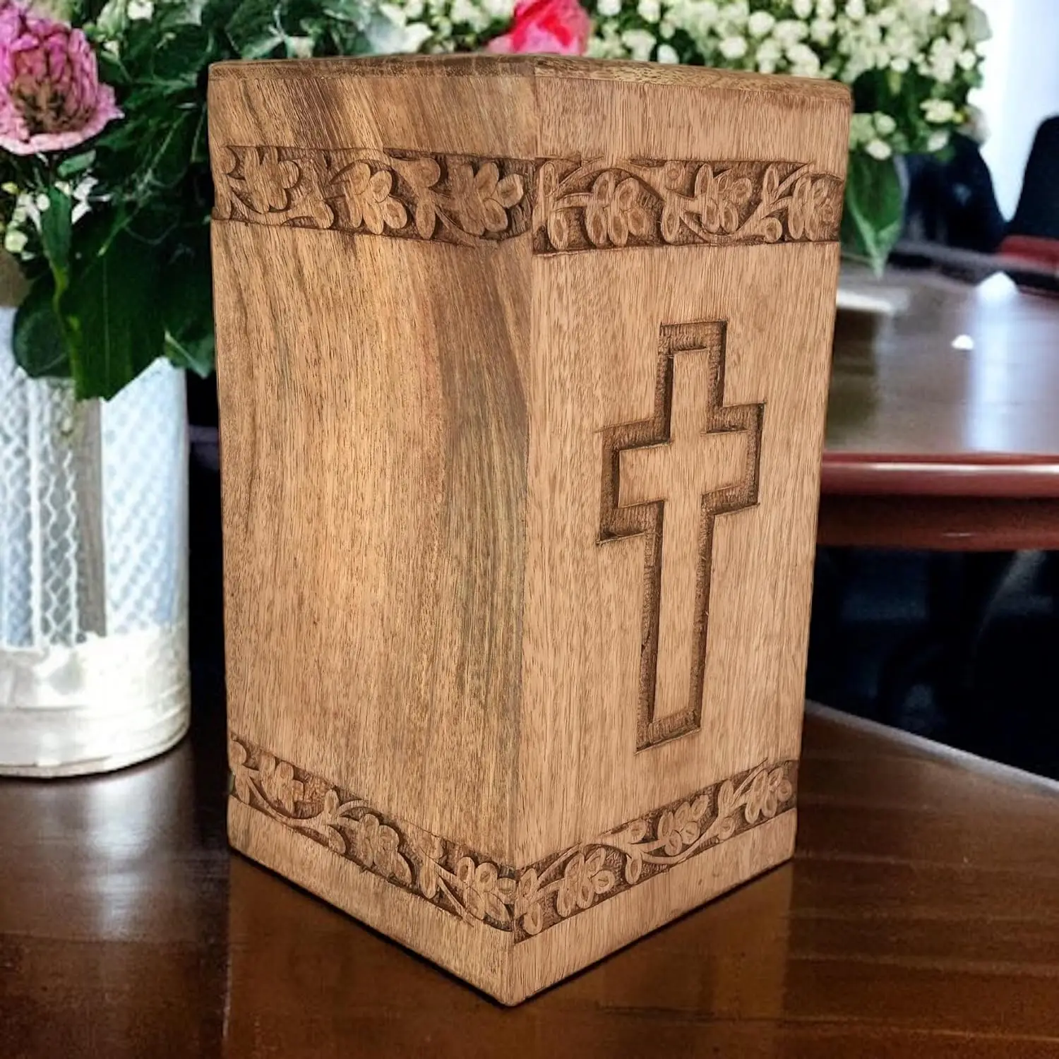 Funeral Cremation Urn Ashes/wooden Carved Cross Urns Box/burial Funeral ...
