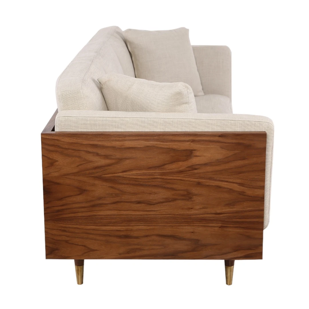 Mid Century Modern Sofa Teak Solid Wood Box Frame With Cushion Fabric ...