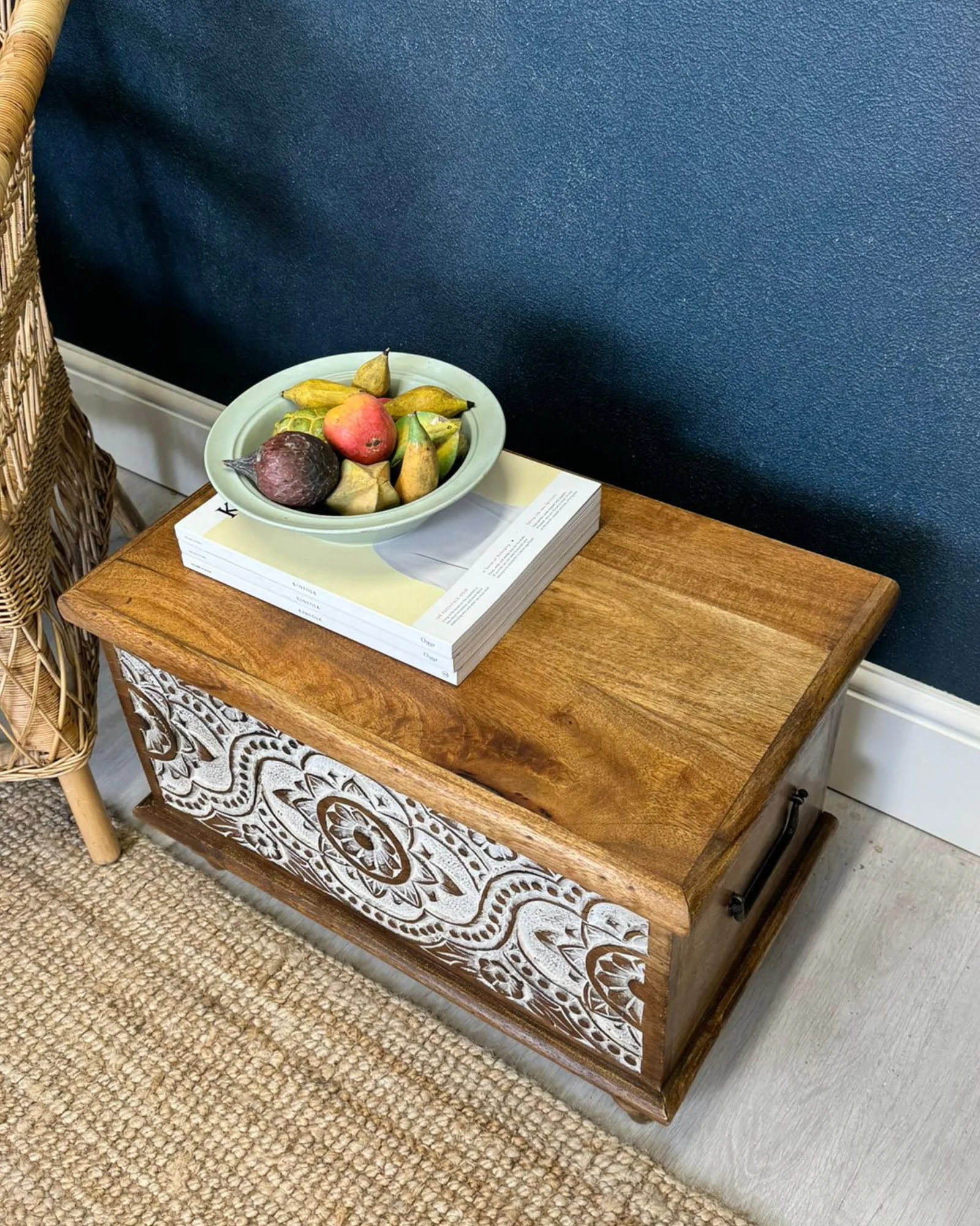 Modern Ornately Carved Mango Wood Storage Chest for Dining Living Room ...