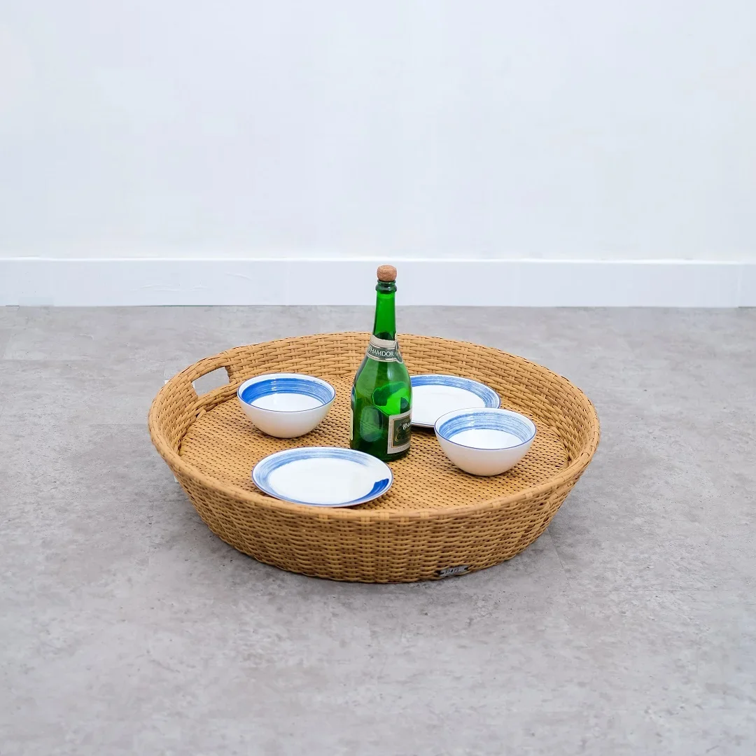 Madona Round Floating Tray Made Of Rattan Frame And Woven Rattan With A Natural Brown Finish ...