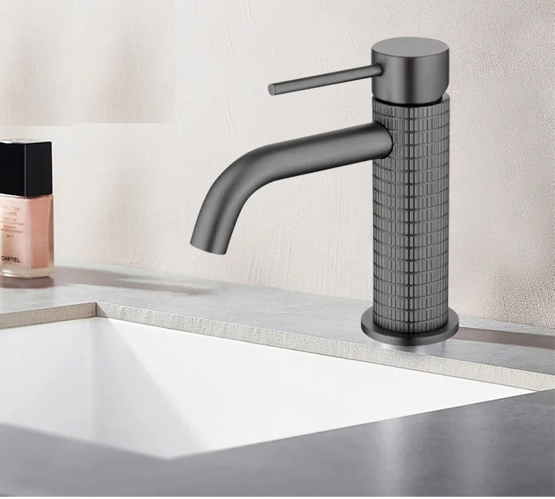 Plated Knurled Design Water Tap Bathroom Solid Brass Basin Knurling ...