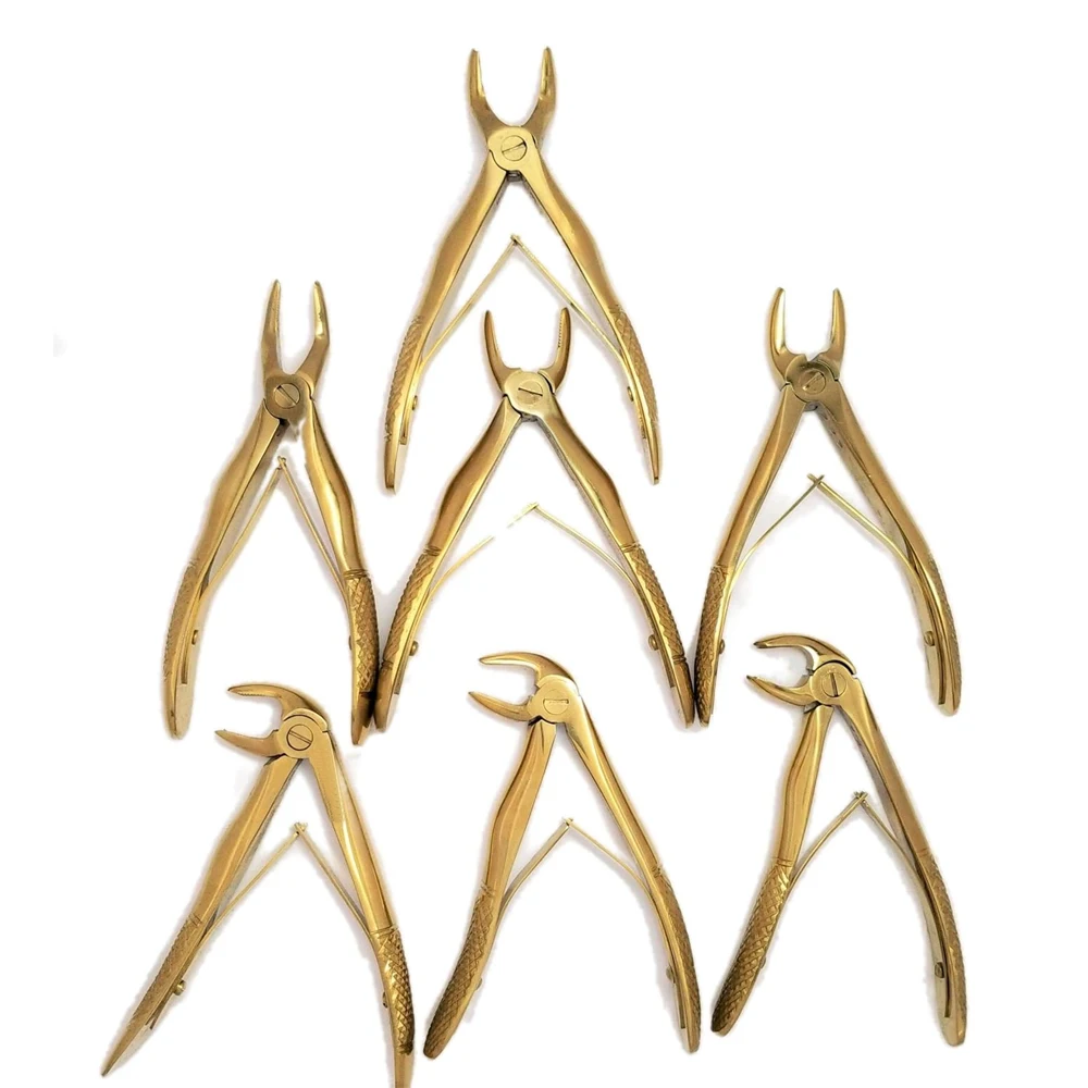 Dental Tooth Extraction Forceps Set Of 7 Gold Plated For Baby Teeth ...