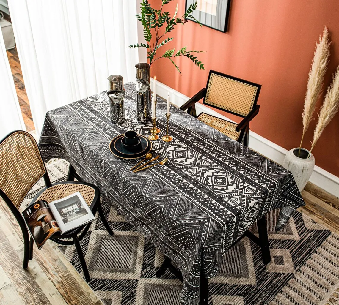 Hand Block Printed Linen Tablecloth And Set Of 6 Napkins Placemats For ...