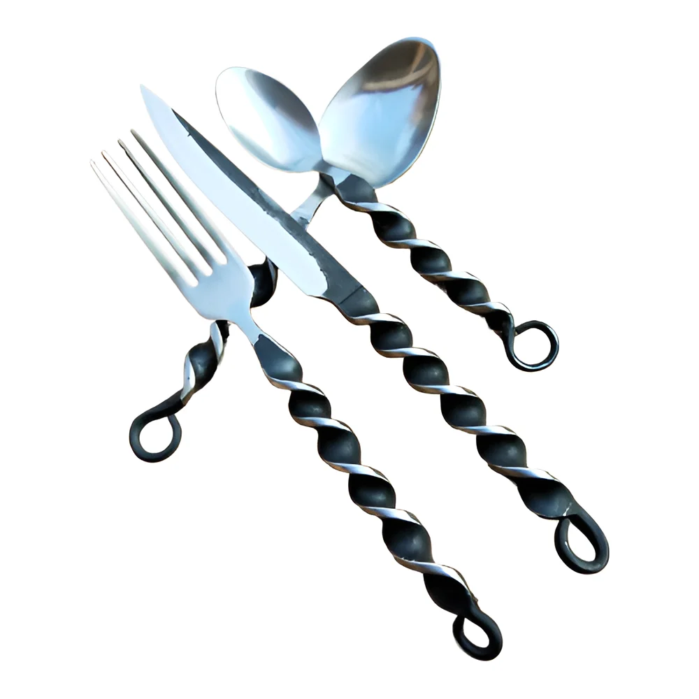 4 Pcs Vintage Medieval Hand Forged Twisted Knife Fork Spoon Cutlery Set ...