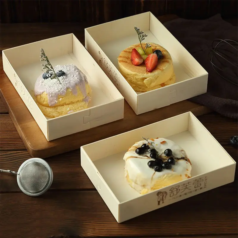 Disposable Food Containers Wooden TakeAway Dessert Bakery Pastry Cake ...