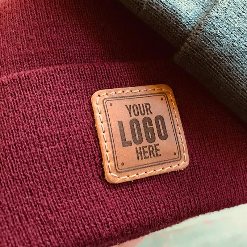 Custom Beanie Patch Hat | Leather Patch Winter Beanie Add Your Logo ...
