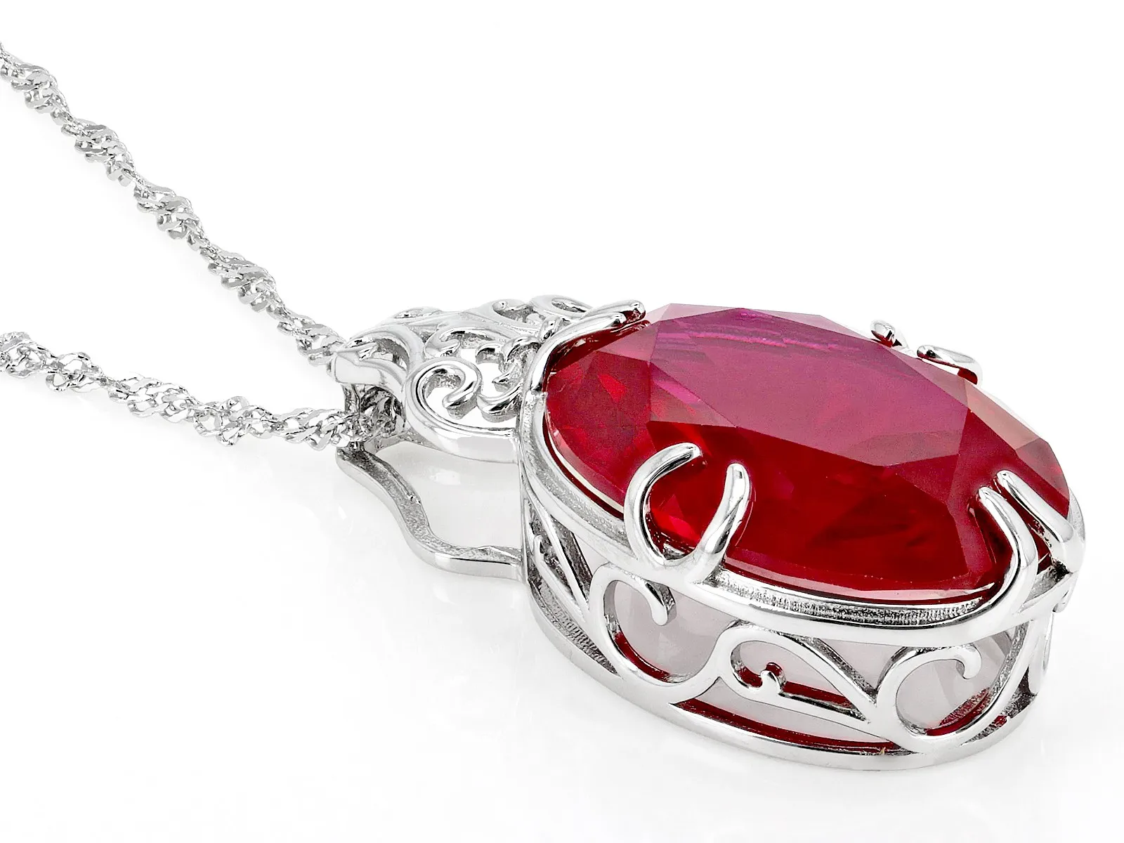 Red Lab Created Ruby Pendant With Chain,Rhodium Over 925 Sterling ...
