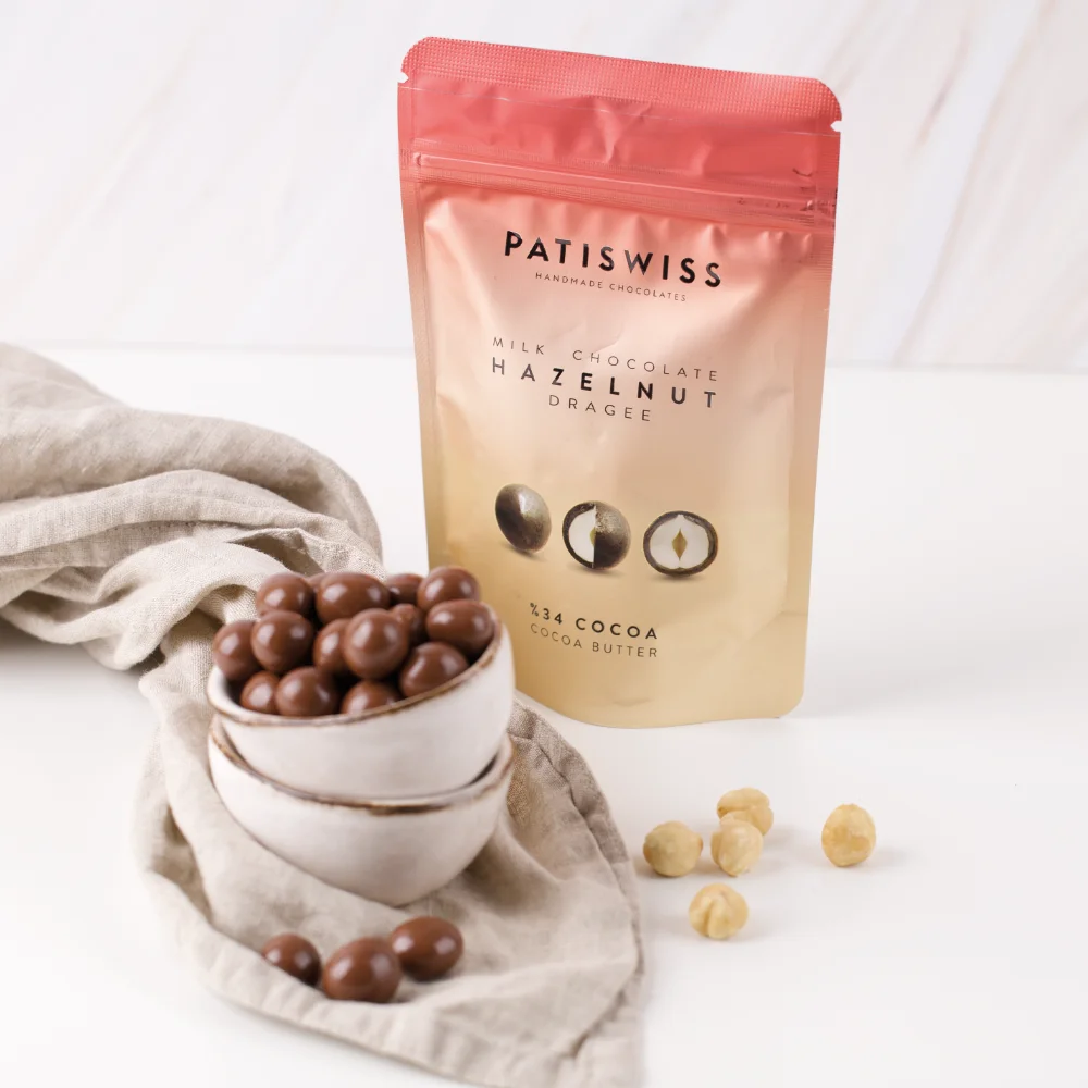 Patiswiss - Milk Chocolate Hazelnut Dragee 80 Gr Milk Chocolate Hazelnut Dragee 80 Gr Halal ...