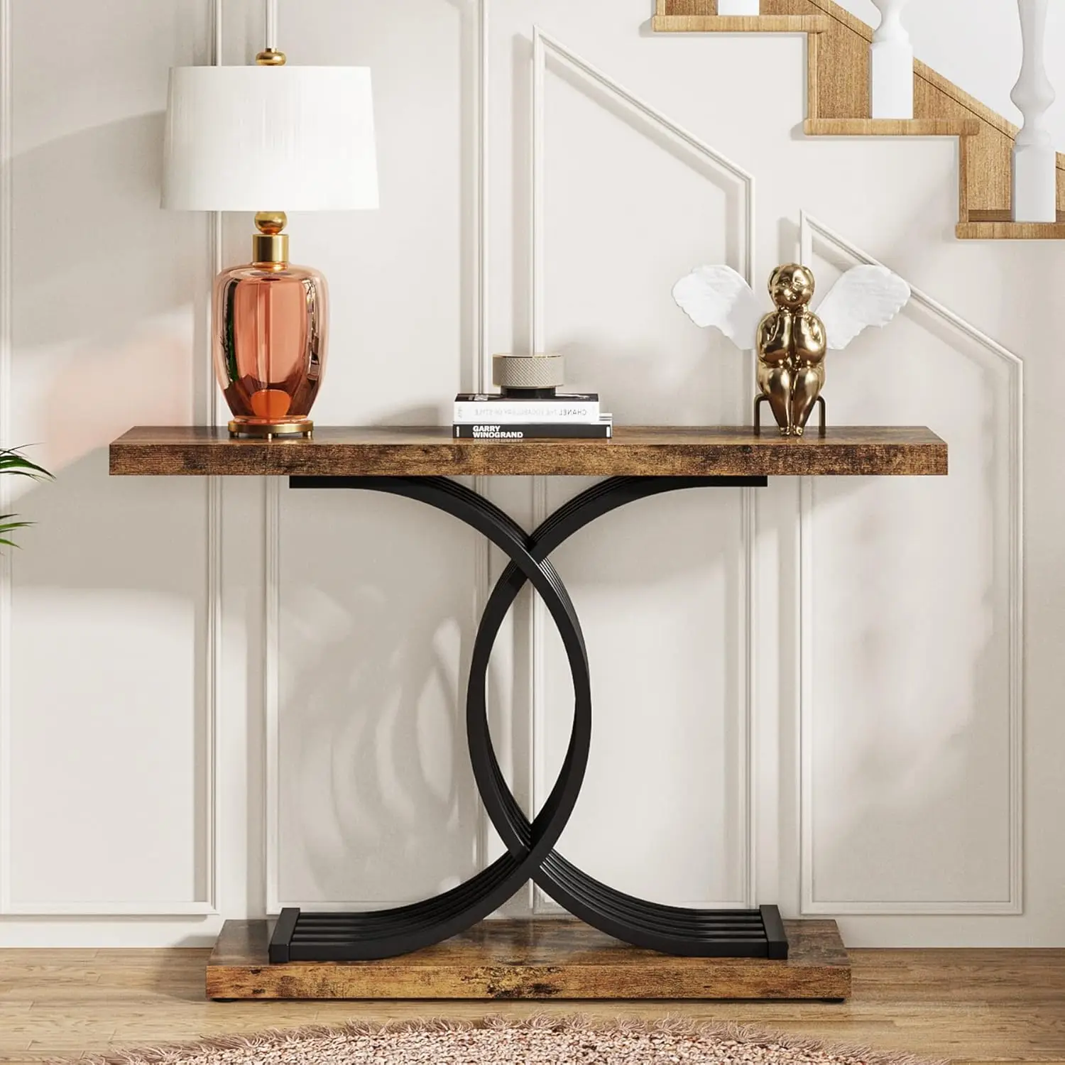 Modern Industrial Console Table with Curved Metal Legs and Rustic Wood ...