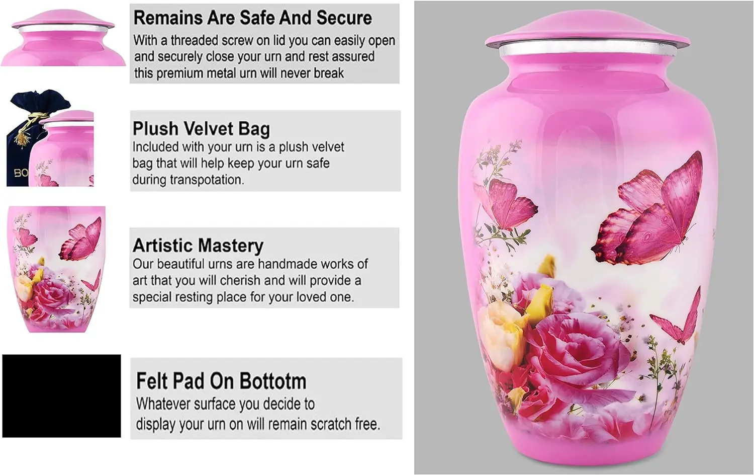 Adult Pink Butterfly Cremation Urn Human Ashes Adult Memorial Urn ...