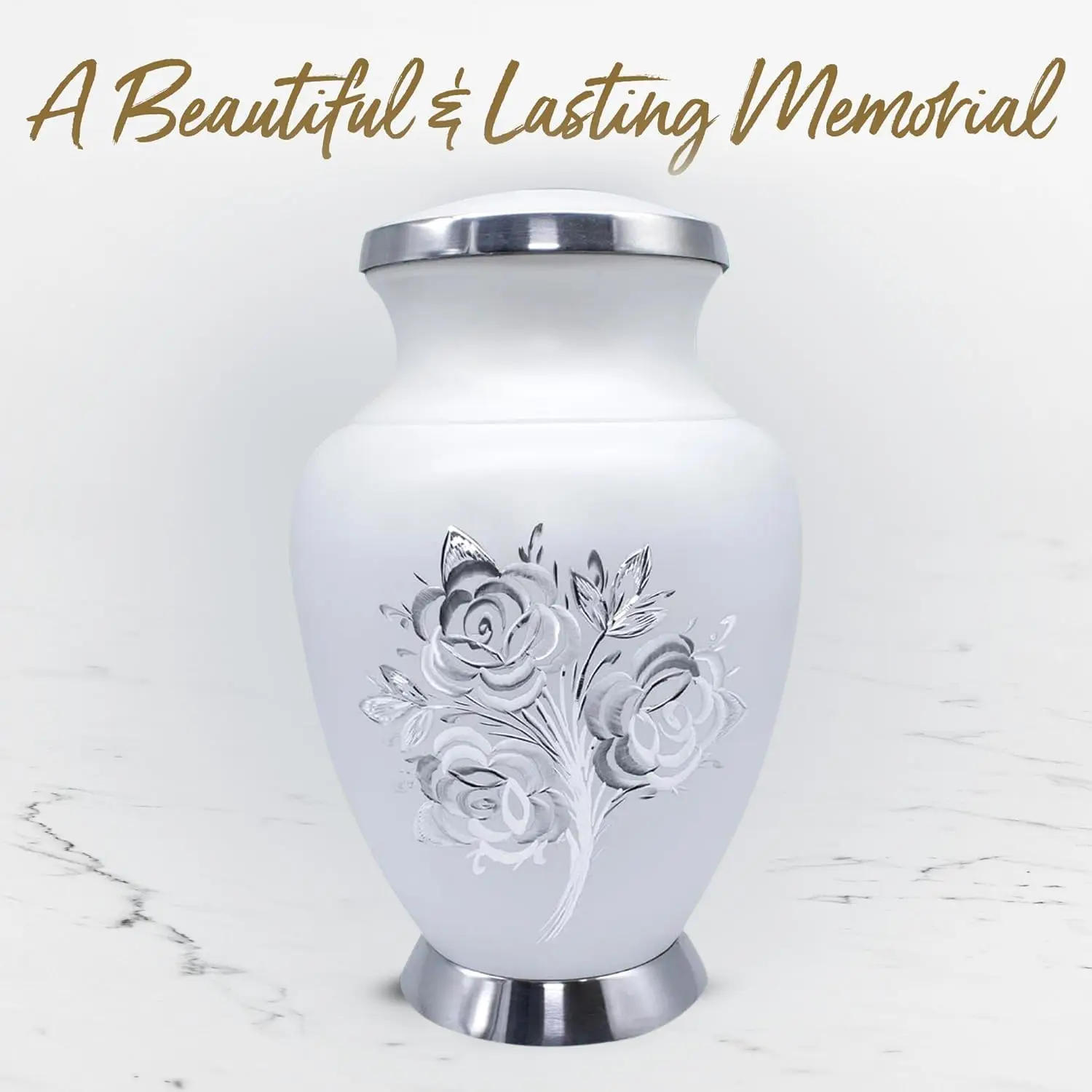 White Rose Urn - Large Cremation Urn For Human Ashes With Premium Bag ...