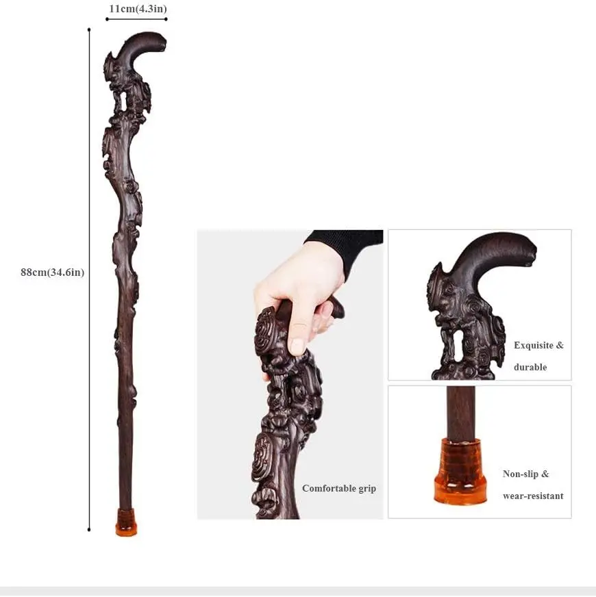 Exquisite Wood Cane with Supportive Curved Handle