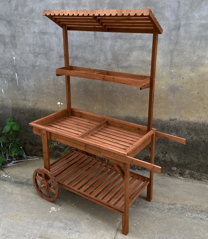 Retro Solid Wood Flower Cart Storage Rack Home Garden Decoration Flower ...