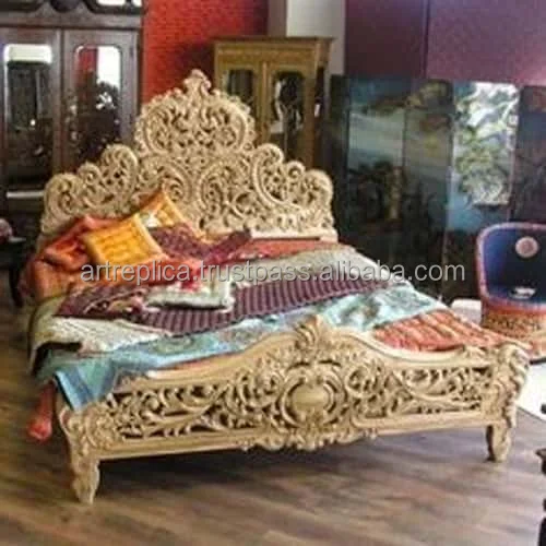 French Luxury Solid Wood Carved Palace Style Bedroom Double King Villa ...