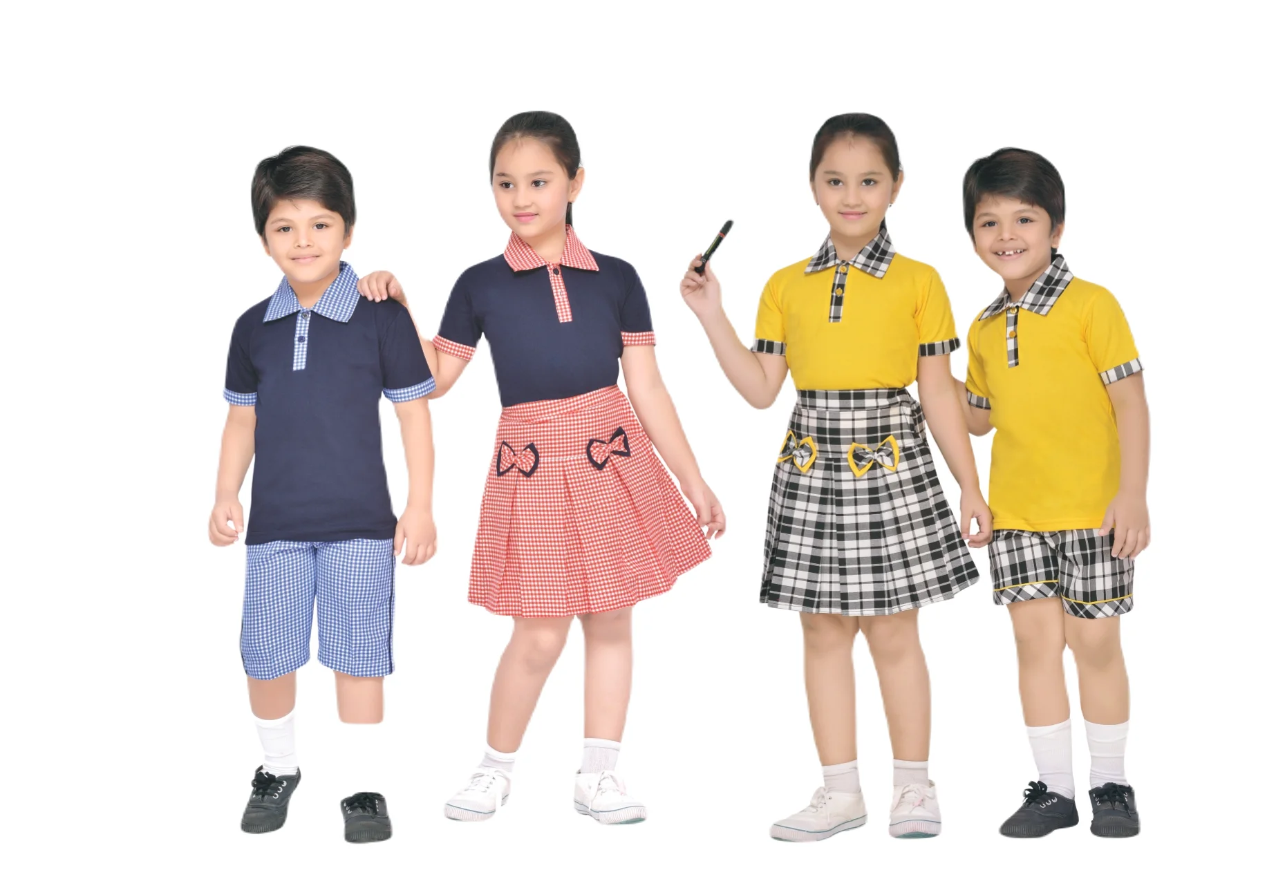 Children Student Clothing School Uniforms Plain T Shirt Red Checks ...
