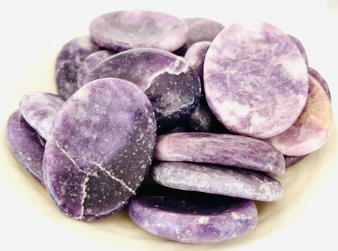Wholesale Natural Lapidolite Worry Stones | New Purple Lapidolite Thumb ...