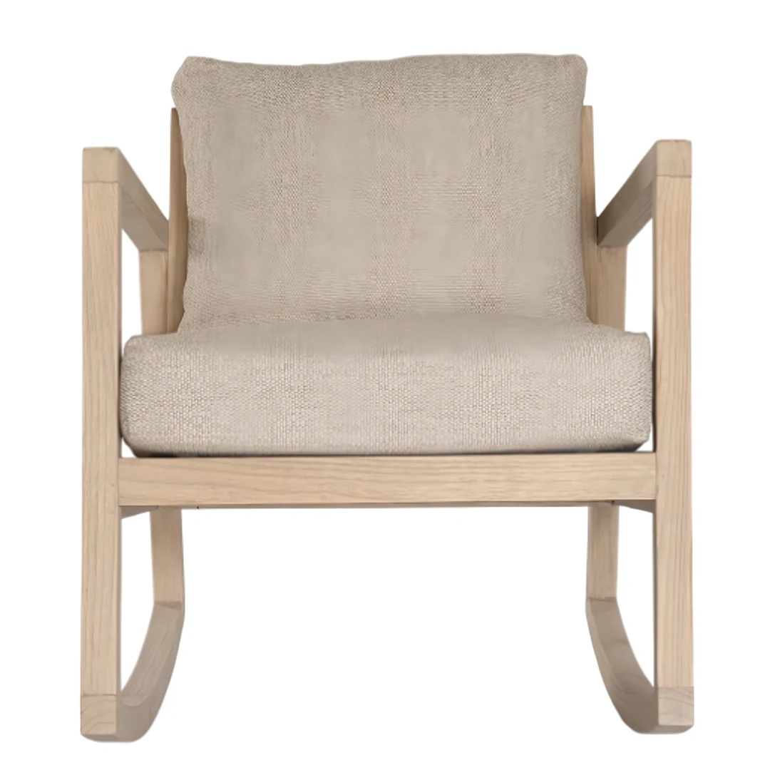 Modern Teak Solid Wood Rocking Chair With Slatted Design Backrest And ...