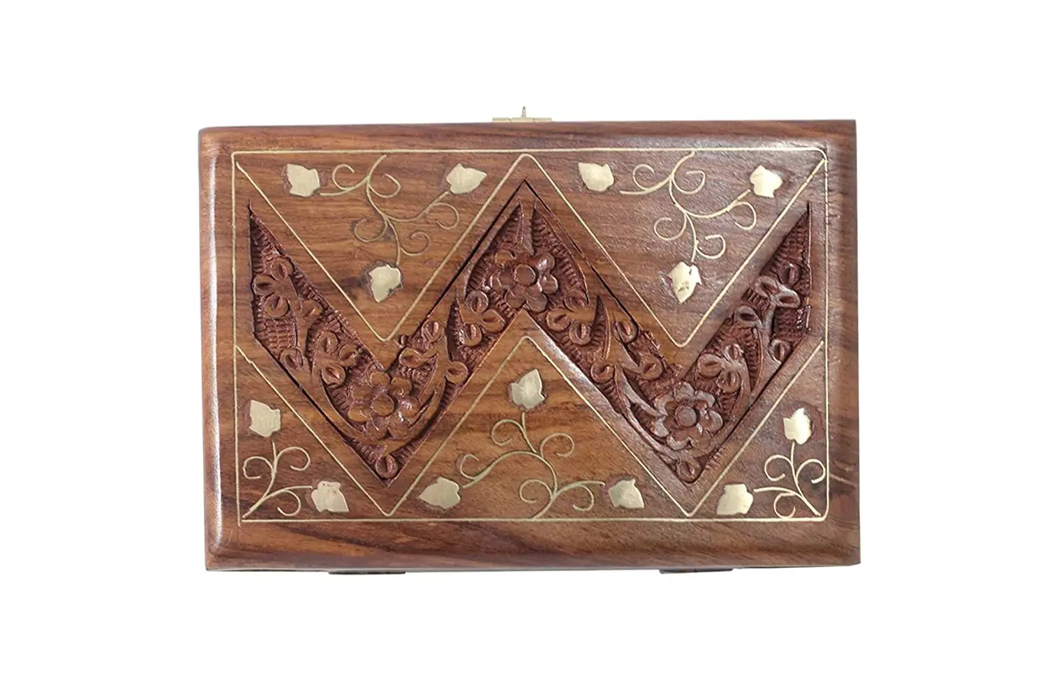 Handmade Sheesham Wooden & Brass Storage Box Hand Carved Jewelry Box ...
