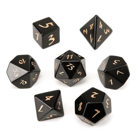 Hand Carved Gemstone Natural Obsidian Black Agate Dnd Dice Set