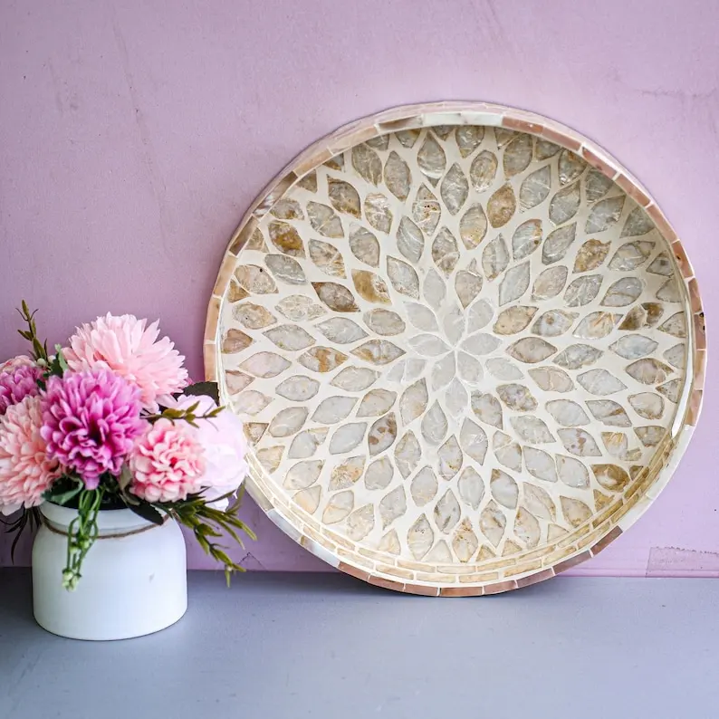 Exquisite Seashell Inlays Serving Tray Customized Sizes And Shape ...