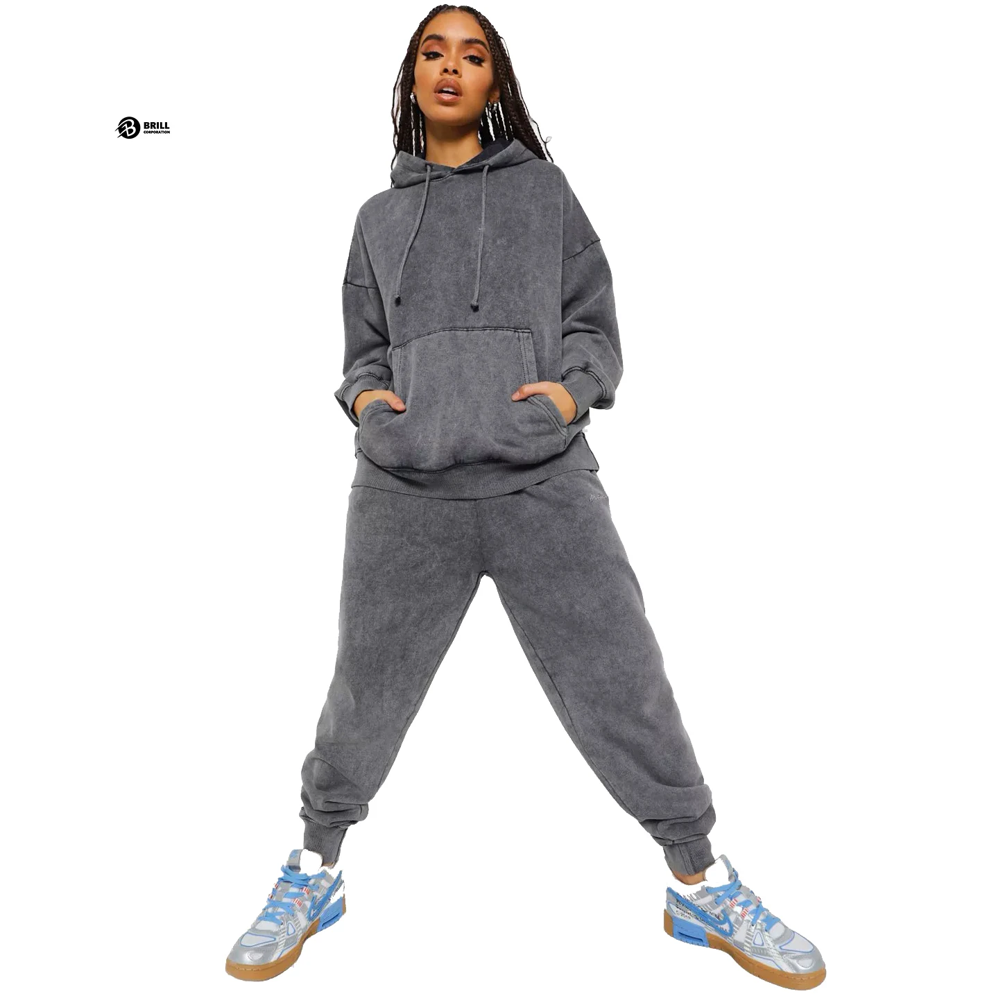 Plus Size Loose Fit Heavy Duty Drop Shoulder Acid Wash Tracksuit ...