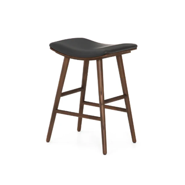 Teak Wood Counter Stools With Leather Seat Black - Teak Furniture Java - Teak Furniture Jepara ...
