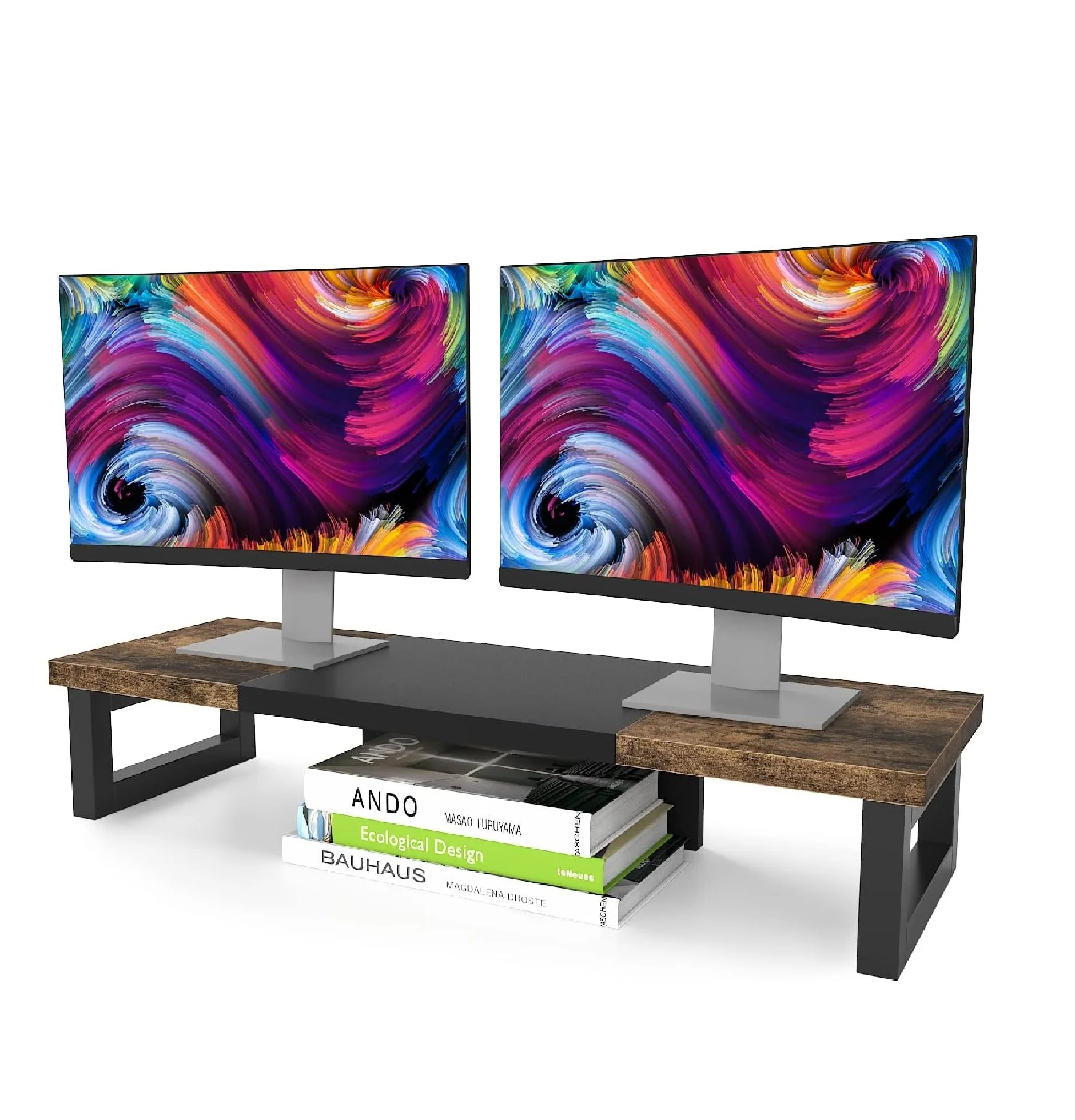 Dual Monitor Stand Riser Sturdy Wood Computer Monitor Stand Riser for 2 ...