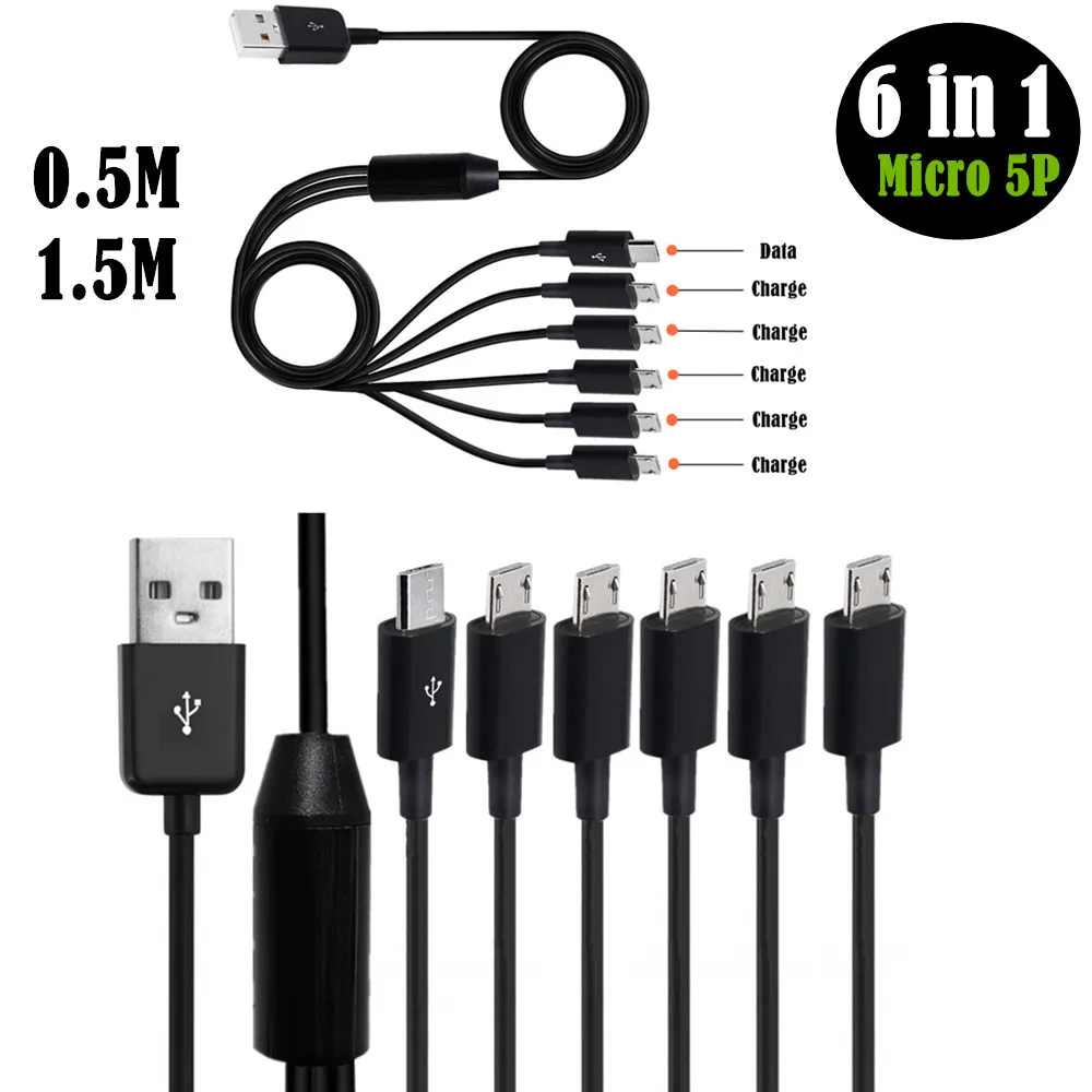 USB 2.0 Type a Male to 6 Micro USB 5 Pin Male Splitter Y Data Sync and ...