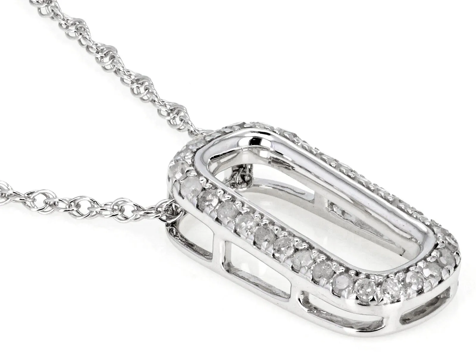 Glistening White Diamond Slide Pendant Rhodium Over 925 Sterling Silver With Rope Chain,A ...