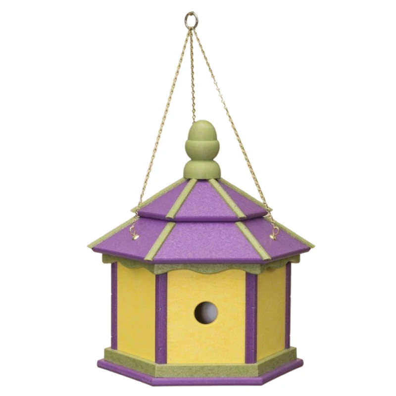 Stylish Sleek Design Wooden Hanging Hut Shape Bird House With Metal ...