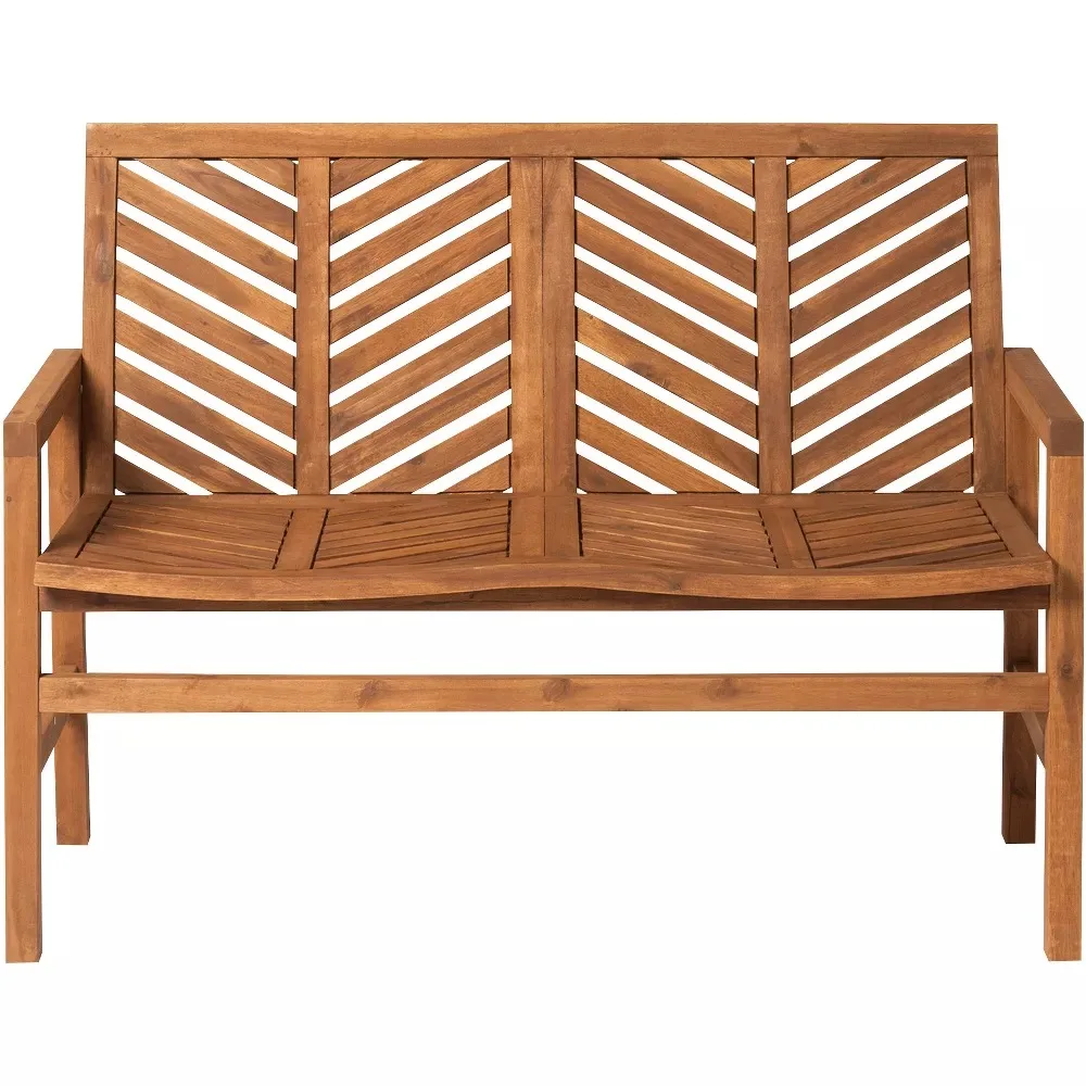 Modern Slatted Chevron Teak Wood Patio Loveseat Bench