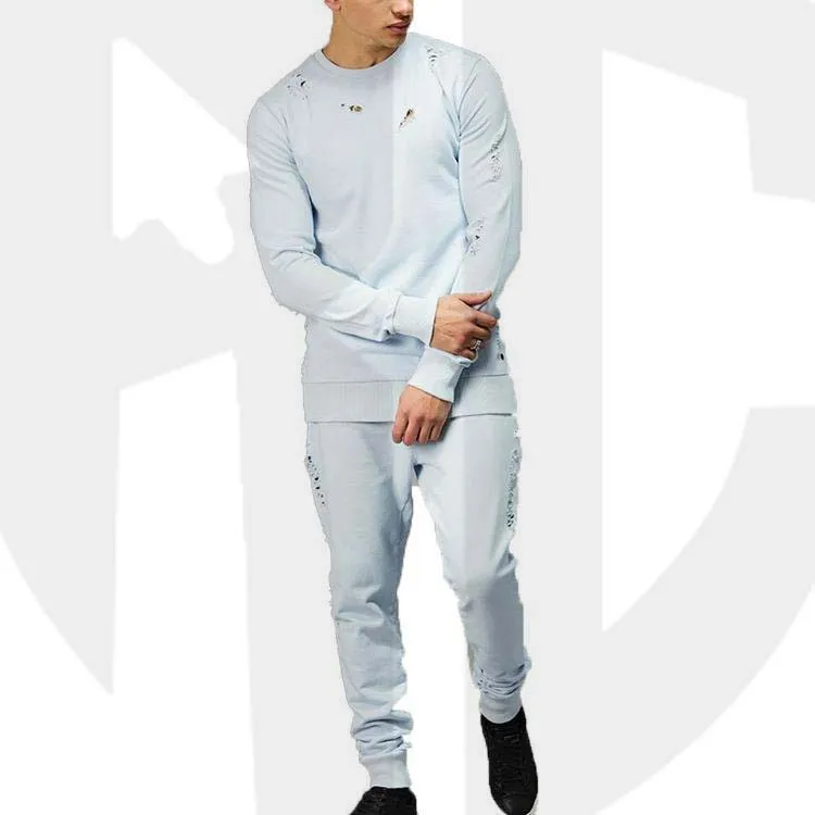 Men Athletic 2 Piece Distressed Tracksuit For Men \ Windproof Jogging ...