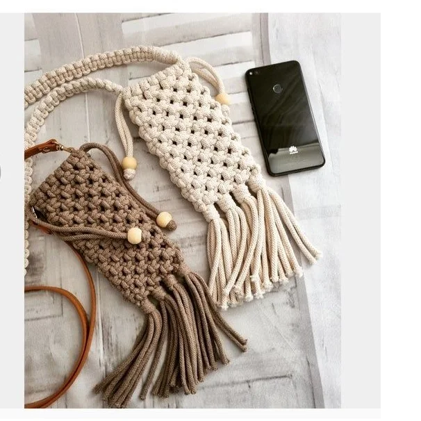 Bohemian Macrame Mobile Sling Bag Pocket Wallet Hand Purse Clutch ...