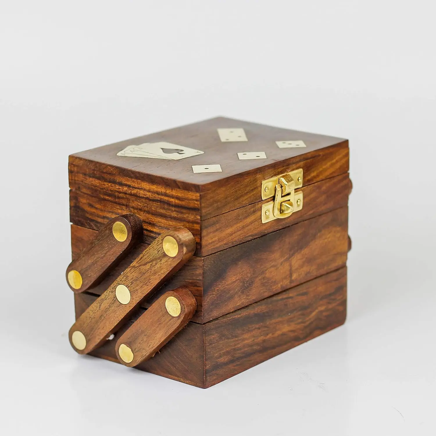 All-in-one Wood Crafted Multi Game Box: Domino,Cards,Dice And More ...