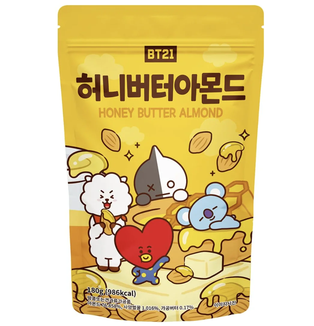 Bt21 Almonds Natural Raw Snack Nuts Resealable Bag,Honey Buter Flavor Korea180g Ounce Container ...