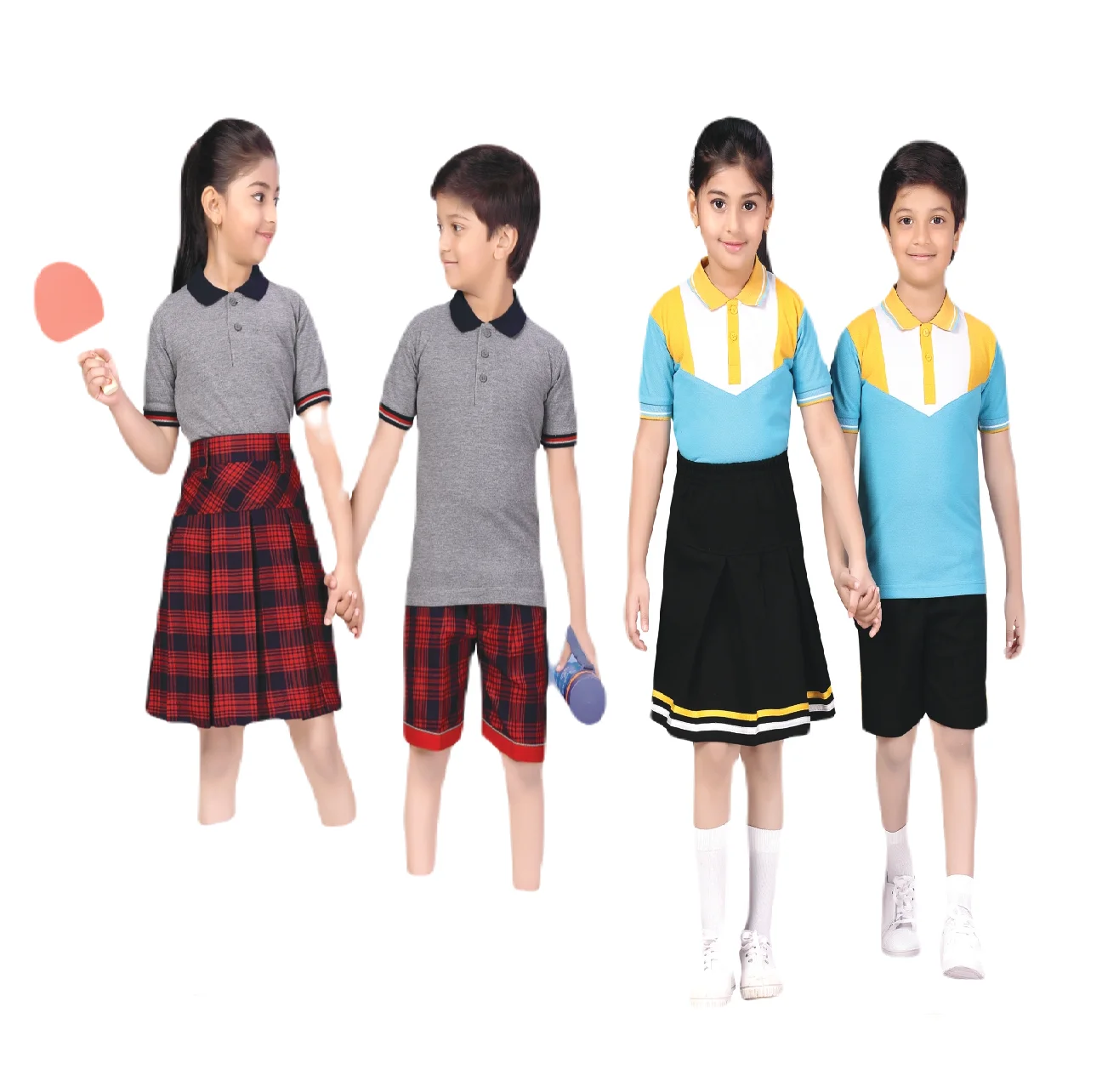 Children Student Clothing School Uniforms Plain T Shirt Red Checks ...