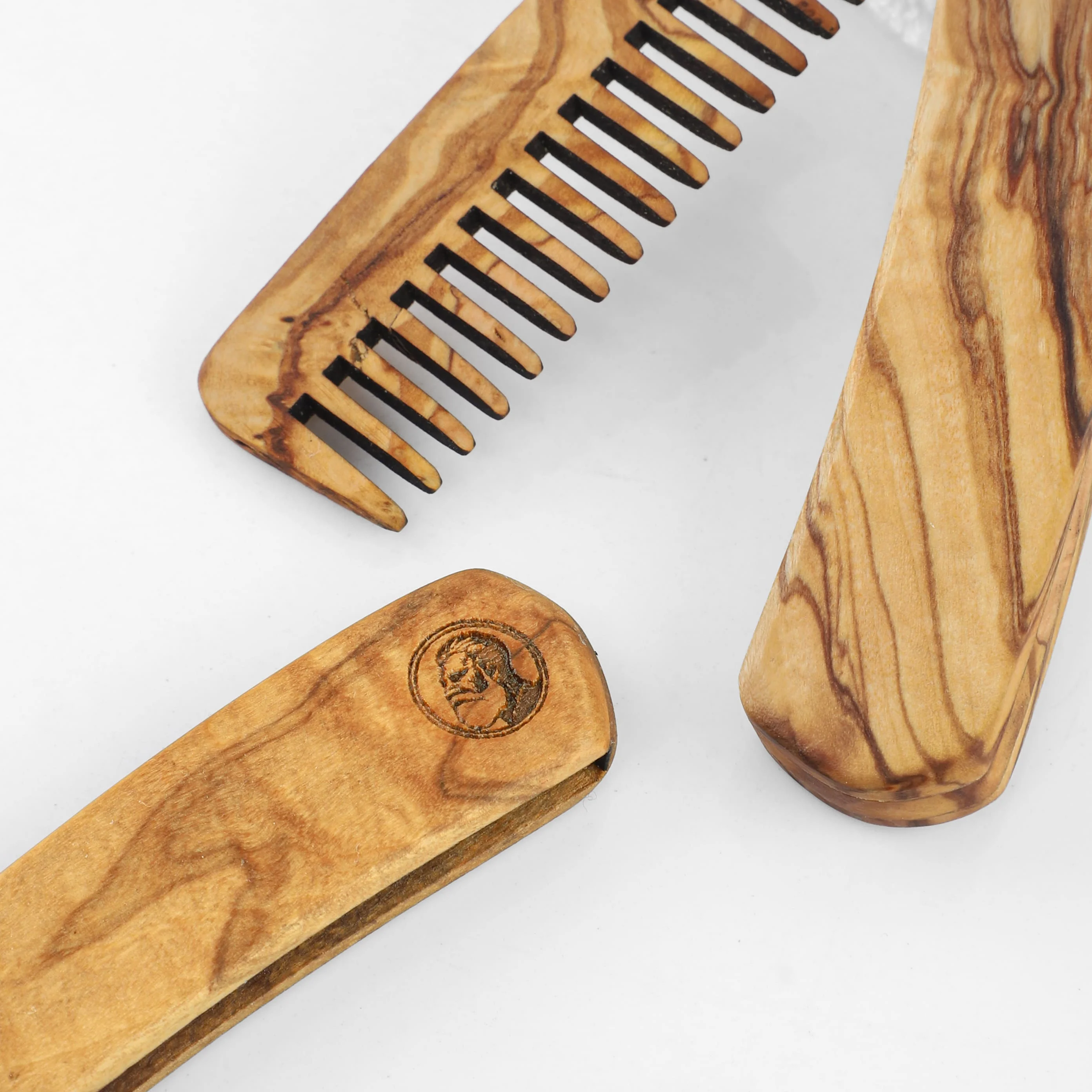 Premium Handmade Olive Wood Folding Beard Comb - Compact Men's Grooming ...