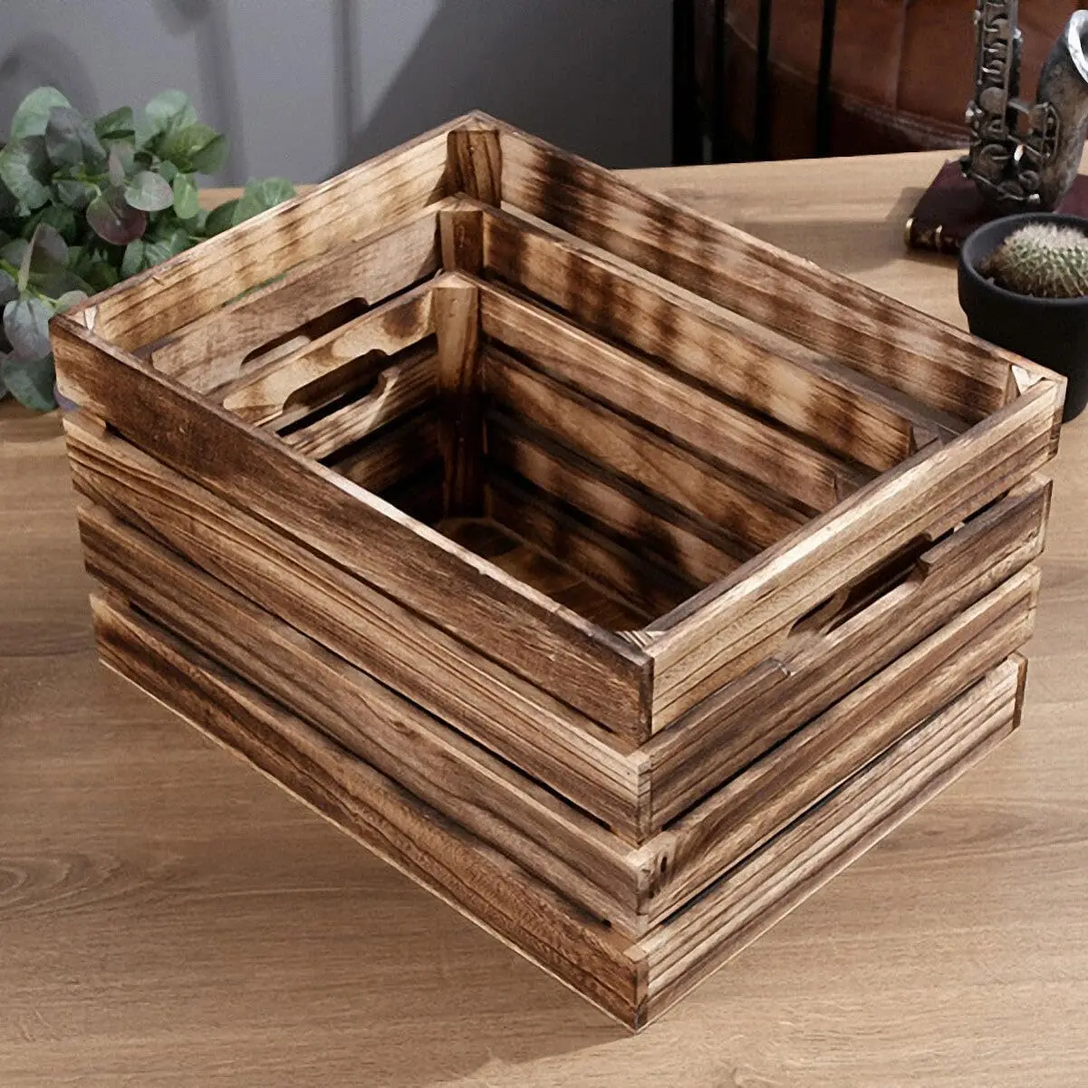 Wooden Storage Crates Nesting Storage Container Decorative Farmhouse ...