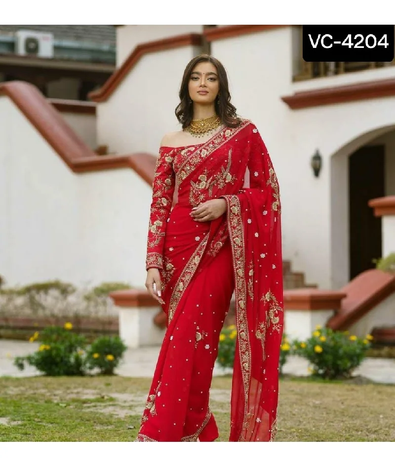 New Georgette Silk Saree With Sequence And Thread Work With Beautiful ...