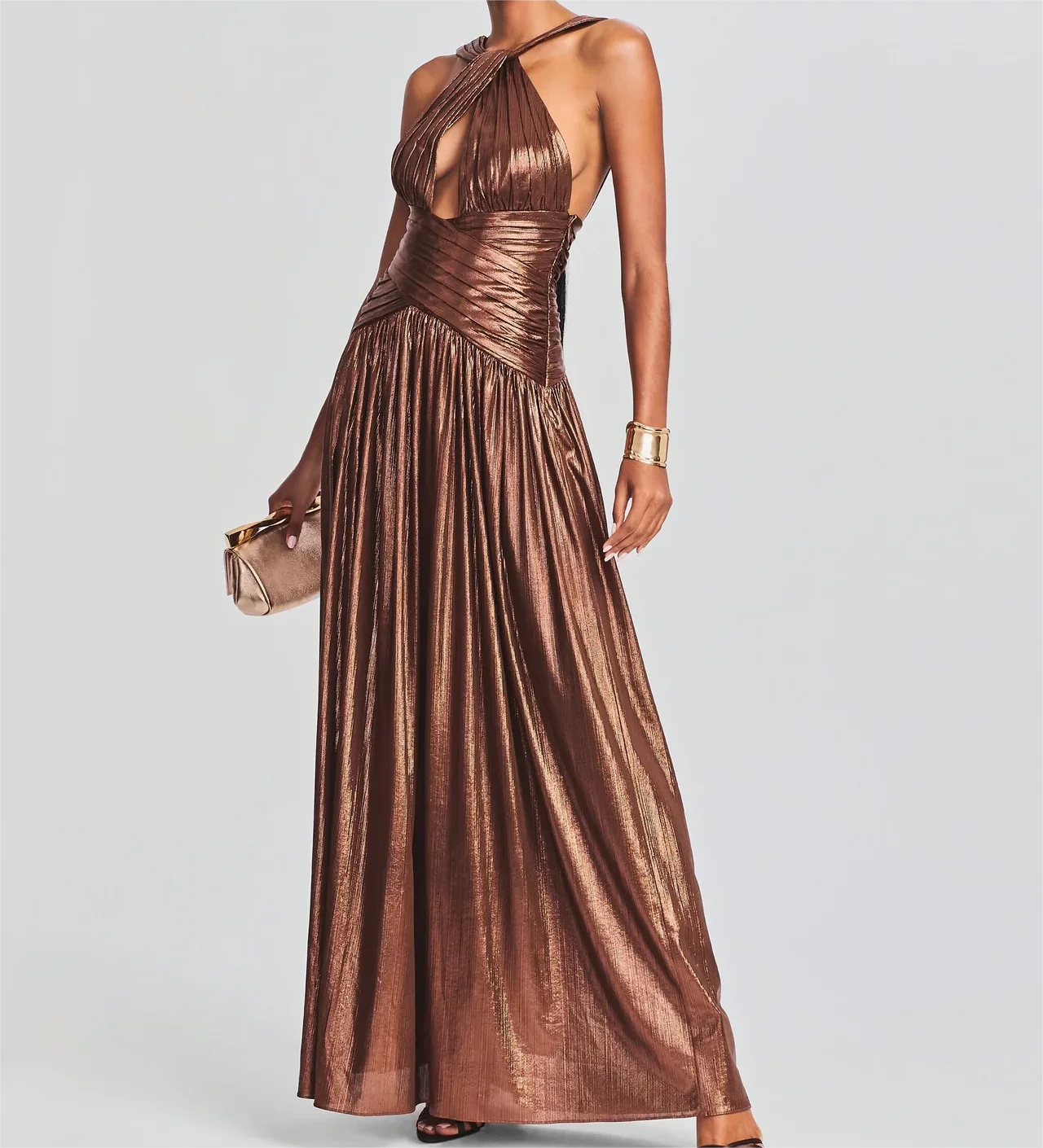 Latest Oem High Quality Summer Silk Gathered Halter Neckline Print Open ...