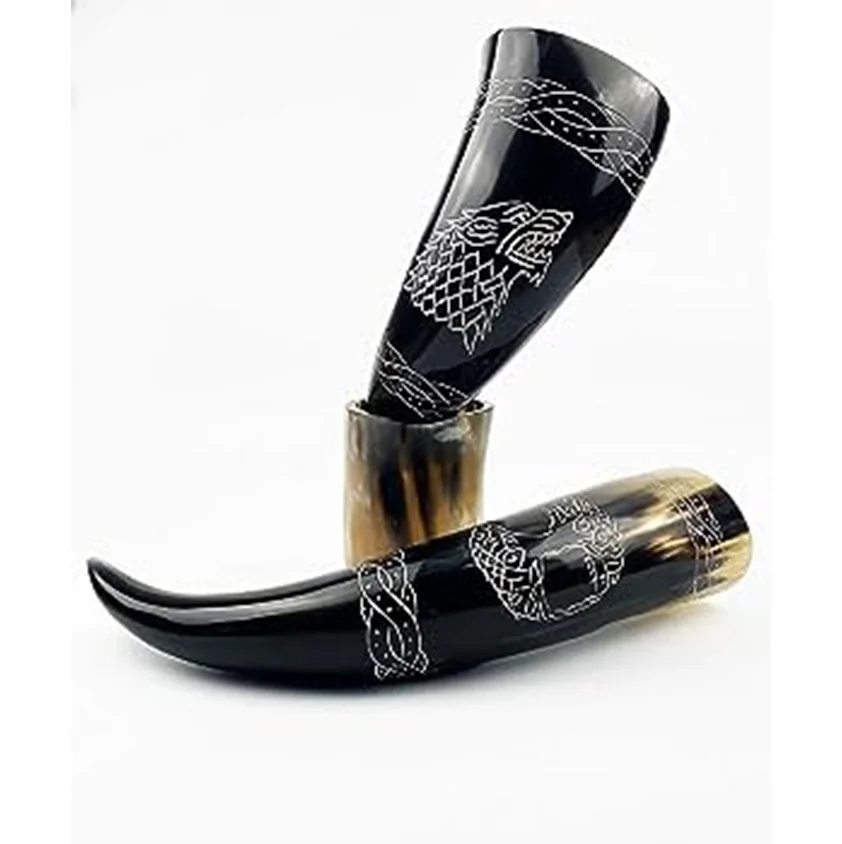 Handmade Natural Hand Carved Drinking Horn Viking Horn Viking Drinking ...
